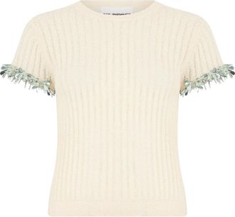 Des_Phemmes DES Phemmes, Femme, Tops, Beige, Taille: 42 FR Haut en maille c&ocirc;tel&eacute;e avec d&eacute;corations de bijoux