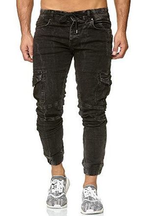 Red Bridge Jean pour Hommes Pantalon Denim Style Jogging Slim-Fit Relaxe Mode Jeans Noir W32 L34