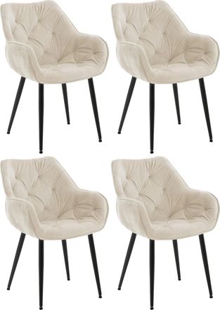 Clp 4er Set Stuhl Tanna Samt I Gesteppter Polsterstuhl I Esszimmerstuhl Mit Bodenschonern, Farbe:Creme