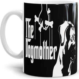 Tassendruck Hunde-Tasse The Dogmother Schwarz - Weiss/Geschenk-Idee/Witzig/Lustig/Pate/Beste Qualität - 25 Jahre Erfahrung