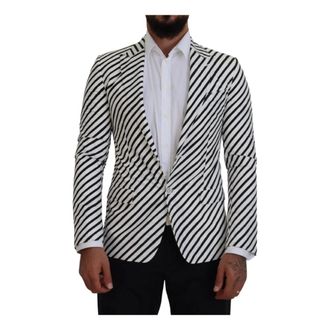 Dolce & Gabbana Wei&szlig;e Gestreifte Blazer Jacke Sport Stil - - Jackets - Herren - Schwarzk - XS