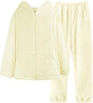 Power Flower Ensemble Pyjama en Polaire Douillette pour Femme - Ensemble Lounge 2 pièces Ample en Peluche avec Veste zippée, vêtement de Nuit dHiver Confortable (L