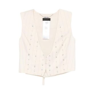 Liu Jo Femme, Vestes, Beige, Taille: 40 FR Gilet &agrave; rayures tennis avec broderies de bijoux