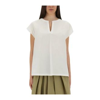Aspesi Cotton Poplin V-Neck T-Shirt - - Blouses & Shirts - Damen - Wei&szlig; - L