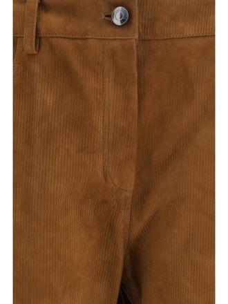 Magda Butrym Womens Leather Straight-Leg Trousers Brown Sheep