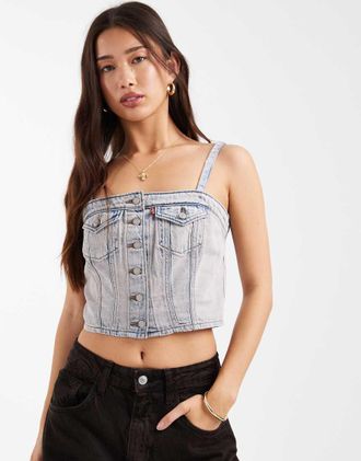 Levi's Top corset en denim avec poches &agrave; lavant et reflets roses