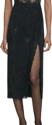 Self Portrait Femme, Jupes, Noir, Taille: 38 FR Rhinestone Midi Skirt