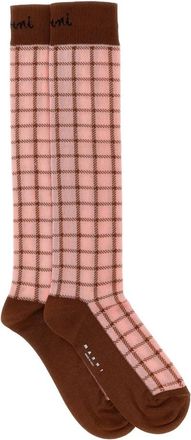 Marni Femme, Sous-v&ecirc;tements, Multicolore, Taille: M Chaussettes en coton &agrave; carreaux jacquard