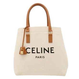 Celine Pre-owned Cabas Horizontal Sac Cabas en Toile et Cuir - Femme - Pre-owned - Beige - Taille: ONE Size