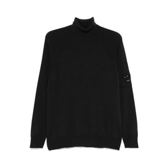 C.P. Company Schwarzer Merino-Wollpullover mit &Auml;rmeltasche - - Knitwear - Herren - Schwarzk - 3XL