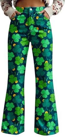 Generic HUIFUAO Pantalon de la Saint-Patrick pour femme - Pantalon tr&egrave;fle amusant - Costume irlandais de la St Paddy - Pantalon de tr&egrave;fle irlandais - Grande t