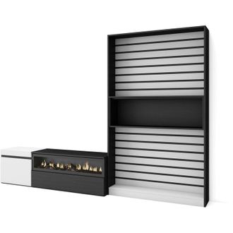 Skraut Home Wohnwand Wohnzimmer, Wohnzimmerm&ouml;bel, M&ouml;belset, 260x186x35cm, F&uuml;r TV-Ger&auml;te bis zu 65, Elektrokamin. Ma&szlig;e, Moderner Stil, Wei&szlig; und Schwarz - Skraut