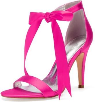 Generic Femmes Mari&eacute;e Talon Heel Ouvert Bout Sandales Sexy Mariage Party Stylet Talons 10.5 CM Heels,Rose Red,39 EU