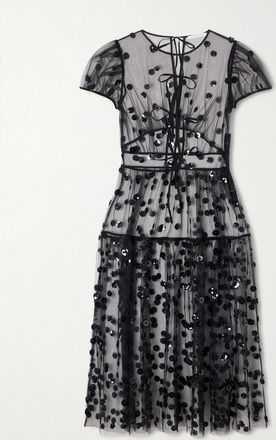 Cecilie Bahnsen Cbnanna Midikleid Aus T&uuml;ll Mit Punkten Und Pailletten - Schwarz