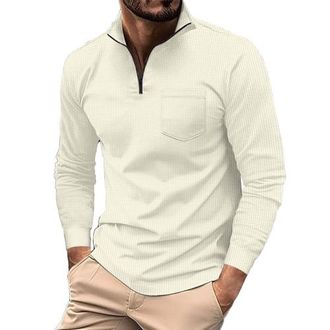 Generic Chemise de travail &agrave; manches longues pour hommes : chemises d&eacute;contract&eacute;es avec fermeture &eacute;clair 1/4 Chemises &agrave; manches longues gaufr&eacute;e Chemise de lois