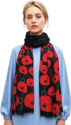 GFM &Eacute;charpe pour femme avec imprim&eacute; fleurs de coquelicot noir et rouge pour le jour du Souvenir (SA-PPYSCF-94-KL),..Ppyscf-94-noir, L