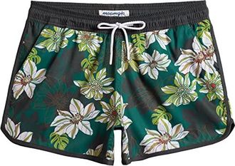 Maamgic Short de Bain Femme Short Femme avec Poche Filet Séchage Rapide Hotpants Respirant Short de Sport Fleurs Vert foncé-Blanc XXL