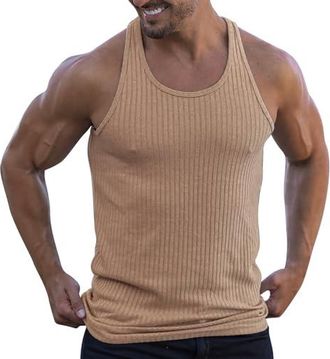 Generic D&eacute;bardeur ray&eacute; sans manches pour homme d&eacute;contract&eacute; et tendance en tricot &agrave; rayures verticales et coupe ajust&eacute;e pour homme, kaki, XXL