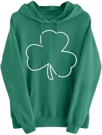 Generic Sweats &agrave; capuche pour femme, pull pour femme, pull &agrave; cordon de serrage avec poches et capuche, hauts &agrave; manches longues, motif coeurs, tr&egrave;fle imprim&eacute;, 