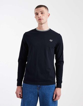 Fred Perry T-shirt &agrave; double liser&eacute; et manches longues - Bleu marine