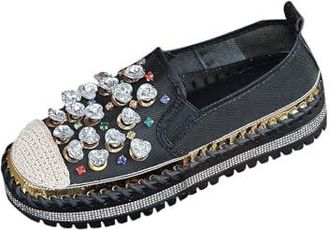 Generic Chaussures plates &agrave; enfiler pour femme - Large largeur - Maille strass - &Eacute;l&eacute;gantes - Respirantes - Semelle &eacute;paisse - Confortables - Chaussures de marc