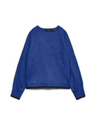 Vero Moda Vmaquarius Ls V-Neck Raglan Pullover BF Pull col, Surf The Web, XL Femme