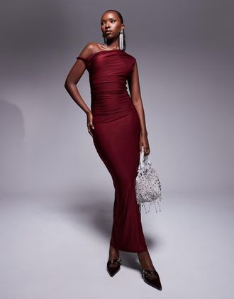 KAIIA Exclusivit&eacute; - Kaiia - Robe double &eacute;paisseur coupe longue pr&egrave;s du corps &agrave; &eacute;paules d&eacute;nud&eacute;es et d&eacute;tail torsad&eacute; - Bordeaux-Rouge