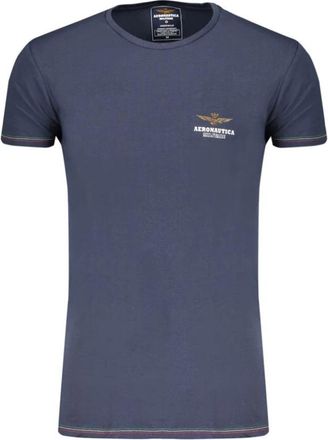 Aeronautica Blaues Baumwoll-T-Shirt mit Druck - - Tops - Herren - Blau - XL