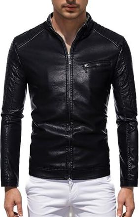 Generic Veste de motard d&eacute;contract&eacute;e en cuir pour homme - Coupe ajust&eacute;e - Col montant - Plusieurs poches - Style vintage - Manches longues - Pour v&eacute;lo, &eacute;quita
