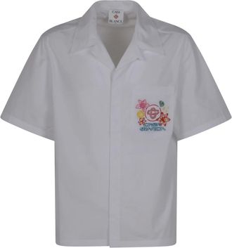 Casablanca Homme, Chemises, Blanc, Taille: M T-shirt Manches Courtes Brod&eacute;es Collage dIc&ocirc;nes Graphiques