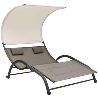 vidaXL Doppel-Sonnenliege mit Sonnendach Textilene Taupe vidaXL