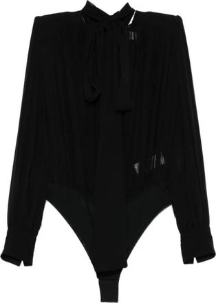 Elisabetta Franchi Femme, Tops, Noir, Taille: 46 FR Body en georgette de soie avec ceinture
