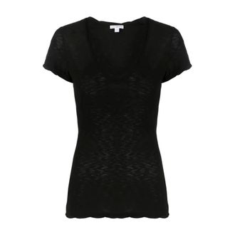 James Perse Femme, Tops, Noir, Taille: 34 FR Sheer Slub Casual V Neck