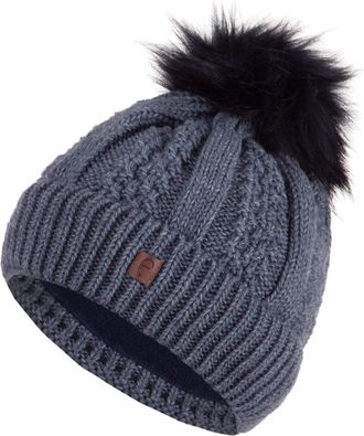 Faera Winterm&uuml;tze M&uuml;tze Damen warm gef&uuml;ttert Kunstfell Bommelm&uuml;tze Zopf-Strickmuster Fleecefutter Bommel Winter Herbst Strickm&uuml;tze Beanie M&auml;dchen 61, Farbe: