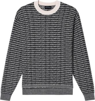 Emporio Armani Homme, Sweatshirts et sweats &agrave; capuche, Noir, Taille: S Pull en laine vierge avec logo signature jacquard all-over