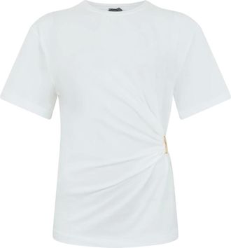 Pinko Pinko, Femme, Tops, Blanc, Taille: 38 FR T-Shirt en Coton &Eacute;lastique