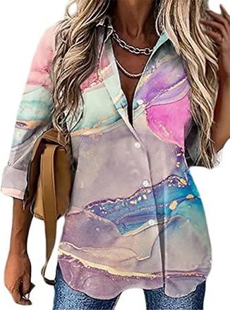 Onsoyours Chemisier Chemise Femme du Quotidien Fin de Semaine Graphique Abstrait Manches Longues Bouton Imprimer Col de Chemise Décontractée Hauts D Rose 01 M