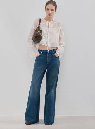 Mango Chemisier en lyocell broderie florale blanc cass&eacute; - Femme - S - MANGO