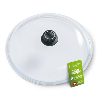 Squality Premium Pfannendeckel 32 cm | Topfdeckel aus Pyrex | Glasdeckel aus geh&auml;rtetem Glas | Hergestellt in D&auml;nemark | Pfannen Deckel ofenfest bis 260 &deg;C | T