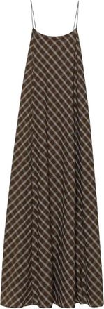 Pomandere Femme, Robes, Brun, Taille: 38 FR Abito lungo svasato bretelle sottili in tela di cotone check