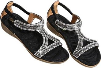 UPKOCH Sandales Femme Compens&eacute;es &agrave; Talon Compens&eacute; Confortable Semelle Caoutchouc Bride Ajustable Style Mode pour Soir&eacute;es et Usage Quotidien Noir