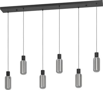 Eglo H&auml;ngelampe Maione, Pendelleuchte Rauchglas &uuml;ber Esstisch, 6-flammige Deckenlampe h&auml;ngend aus Metall in Schwarz und Glas bedampft in Grau, E27 Fassung,