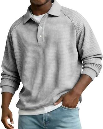 Generic Polo gaufr&eacute; pour homme - Coupe muscl&eacute;e - T-shirt de sport uni &agrave; manches courtes - Couleur unie - Polo de golf - T-shirt basique confortable et respira