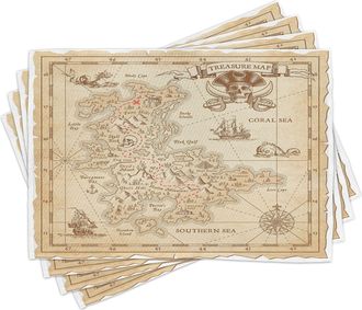 Abakuhaus Insel Platzmatten, Antiker Schatz, Waschbare Stoff Esszimmer Küche Tischdekorations Digitaldruck, Creme