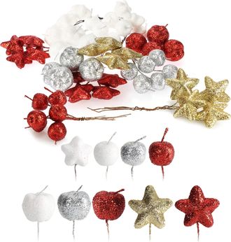 Com-Four Weihnachtsdekoration - Zweige, Sterne und Deko-Äpfel zum Basteln - weihnachtliche Streudeko - Bastel Set - Weihnachtspotpourri als Tischdeko (6X Beute