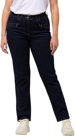 Ulla Popken Jeans Mony, Konisches Bein, Stretch, Zipptaschen, Bleu foncé Denim, 32W / 32L Femmes