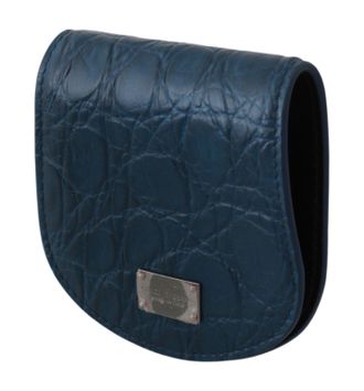 Dolce & Gabbana Mens Blue Leather Holder Pocket Condom Case Caimano Accessory