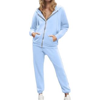 Generic Surv&ecirc;tement pour femme - Couleur unie - Manches longues - Sweat &agrave; capuche avec cordon de serrage - Sweat &agrave; capuche - Fermeture &eacute;clair - Surv&ecirc;tement de