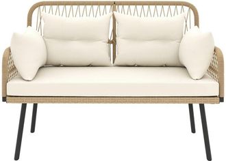 OUTSUNNY Canap&eacute; de jardin 2 places style colonial 5 coussins beige r&eacute;sine tress&eacute;e aspect rotin