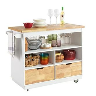 SoBuy Desserte Roulante Chariot de Cuisine Meuble de Rangement à roulettes Chariot de Service Buffet Multifonctionnel avec Etagère à Epices et Deux tiroirs,